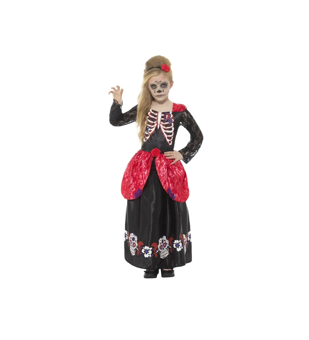 Childs Deluxe Day Of The Dead Girl Costume - Párty Výzdoba
